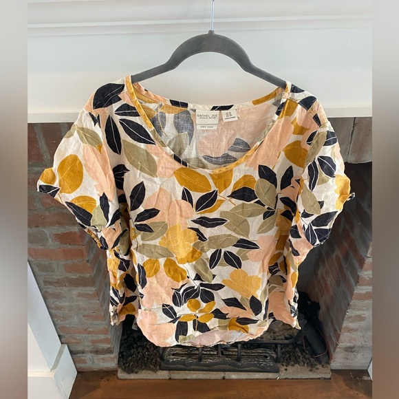 Rachel Zoe | Tops | Rachel Zoe Floral Lemon 0 Linen Blouse Plus Size ...